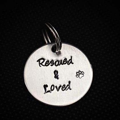 Dog Or Cat Tag, “rescued & Loved” Tag, Hand Stamped, Collar Tag on Luulla