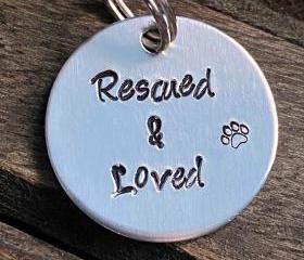 Dog Or Cat Tag, “rescued & Loved” Tag, Hand Stamped, Collar Tag on Luulla